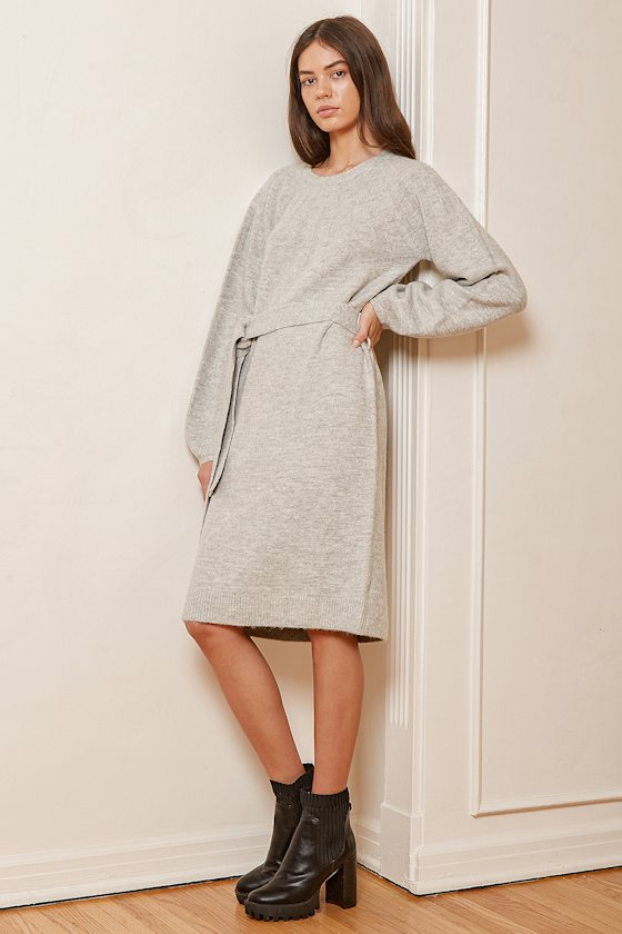 Grey Sweater Dress - Balloon Sleeve Sweater Dress - Knit Dress - Lulus