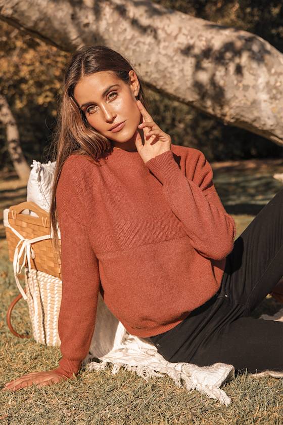 Cute Rust Red Sweater - Mock Neck Sweater - Knit Sweater - Lulus