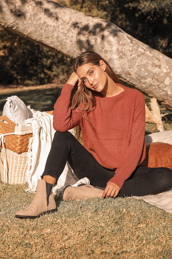 Cute Rust Red Sweater Mock Neck Sweater Knit Sweater Lulus