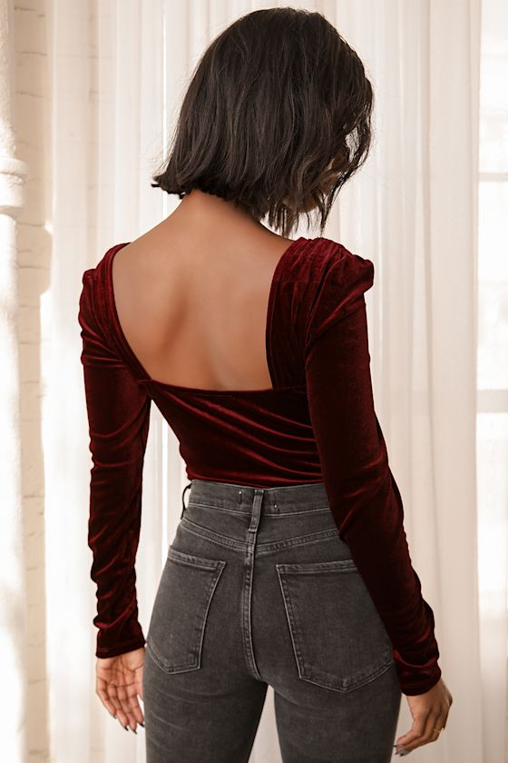 Burgundy Bodysuit Sweetheart Bodysuit Velvet Bodysuit Lulus