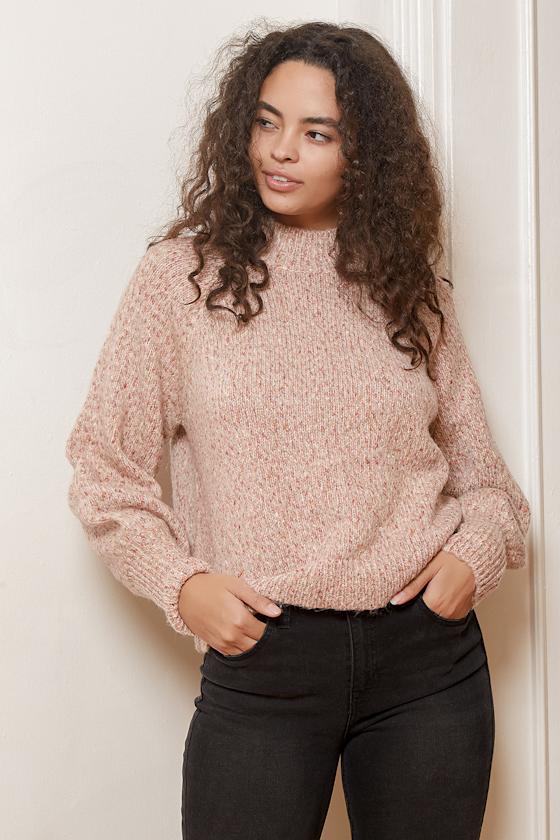 LUSH Beige Sweater - Multi Knit Sweater - Balloon Sleeve Sweater - Lulus