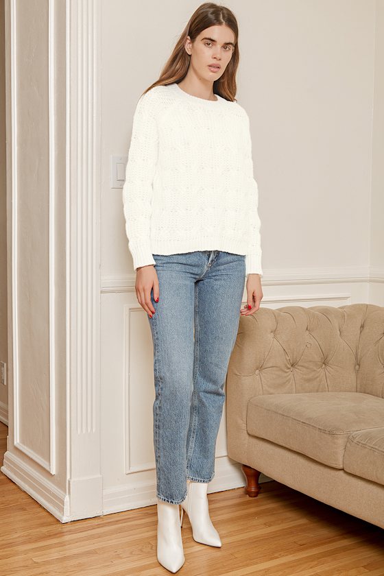 White Sweater - Chunky Knit Sweater - Long Sleeve Sweater - Lulus