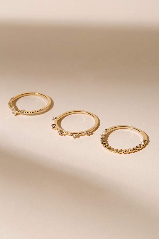 14KT Gold Ring Set - Rhinestone Ring Set - Gold Ring Set - Lulus