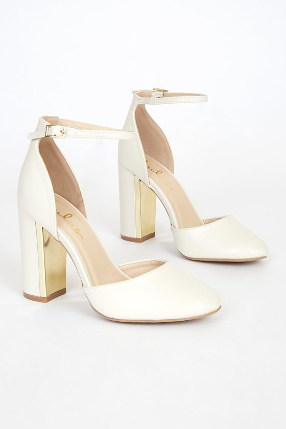 Chic Off White Heels - Ankle Strap Heels - Block Heels - Lulus