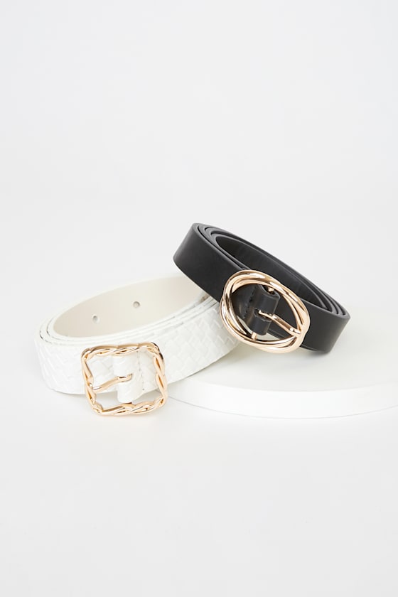 White and Black Belt Set - Faux-Leather Belt Set - Textured Belts - Lulus
