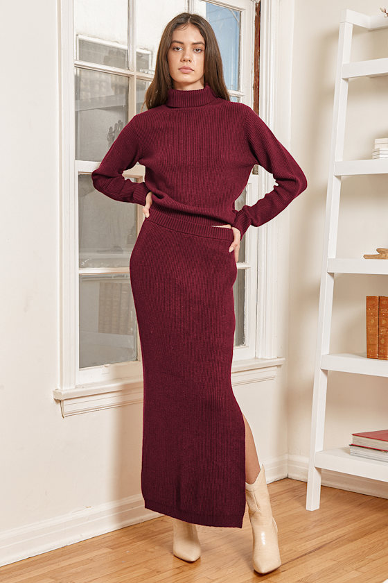Burgundy Sweater Dress Two Piece Dress Cozy Knit Dress Lulus