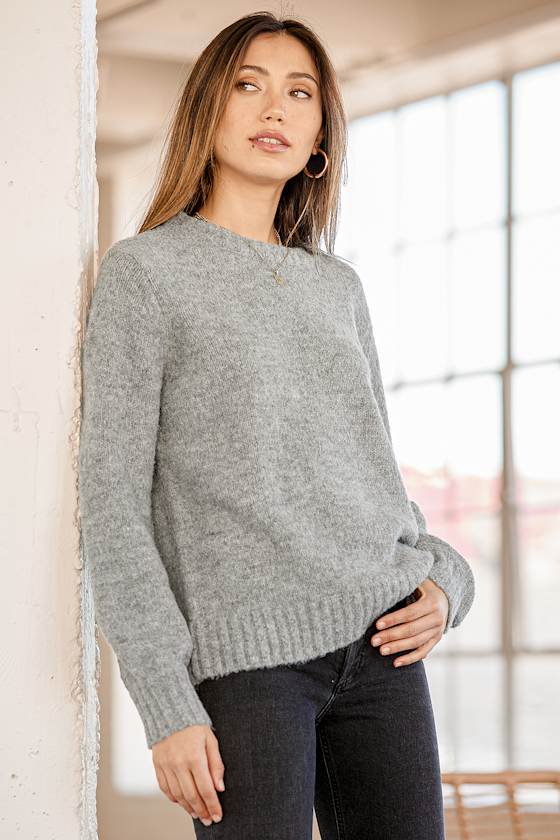 Grey Knit Sweater - Pullover Sweater - Balloon Sleeve Sweater - Lulus
