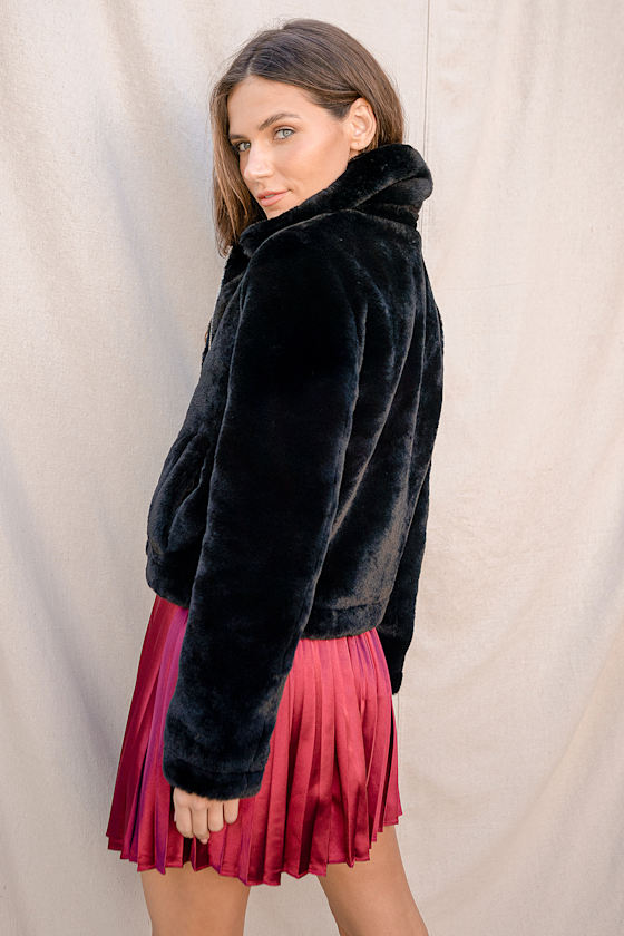 Vero Moda Thea Biker Short - Faux Fur Jacket - Black Jacket - Lulus