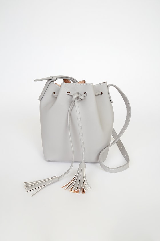 Light Grey Crossbody Bag - Faux Leather Bag - Bucket Bag - Lulus