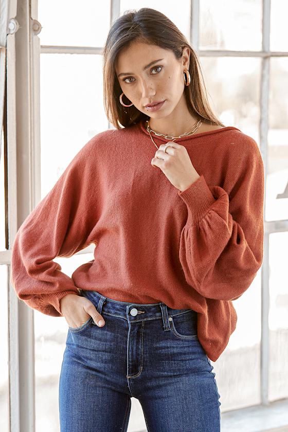 Orange Oversized Sweater - Balloon Sleeve Sweater - Pullover Top - Lulus