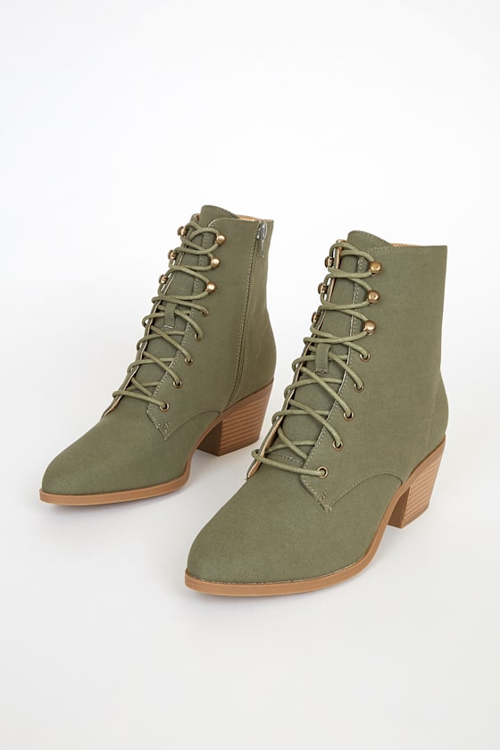 Olive Green Booties - Lace-Up Booties - Fabric Booties - Boots - Lulus