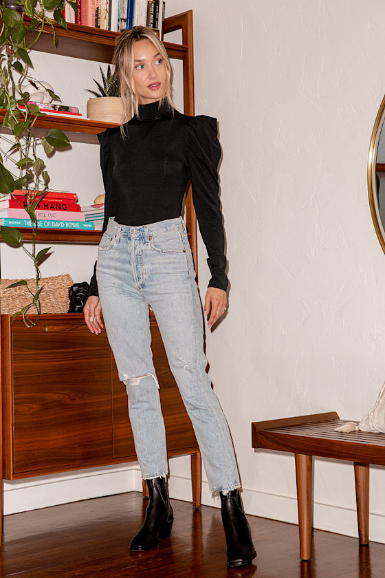 Puff Sleeve Bodysuit - Puff Shoulder Bodysuit - Black Bodysuit - Lulus