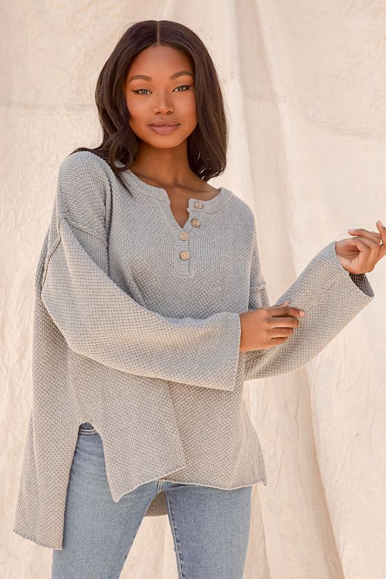 Grey Sweater Top - Knit Oversized Sweater - Tunic Sweater Top - Lulus