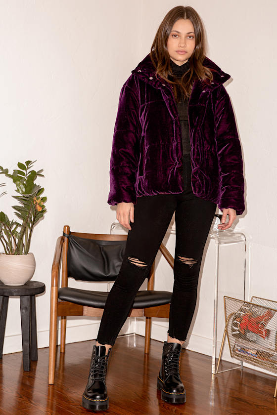 Plum Purple Jacket - Velvet Jacket - Quilted Puffer Jacket - Lulus