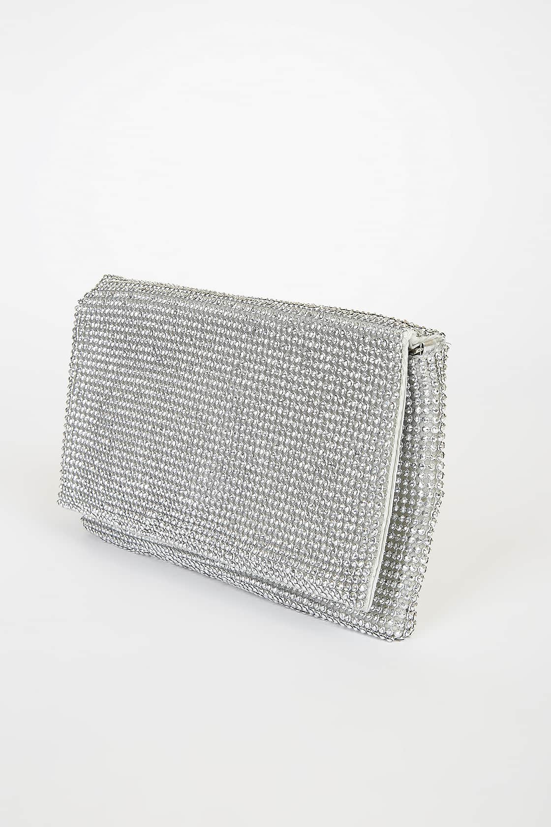 Silver Rhinestone Clutch - Foldover Clutch - Crossbody Clutch Bag - Lulus