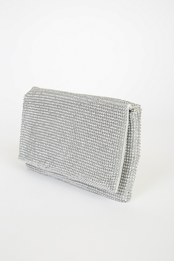 Silver Rhinestone Clutch - Foldover Clutch - Crossbody Clutch Bag - Lulus