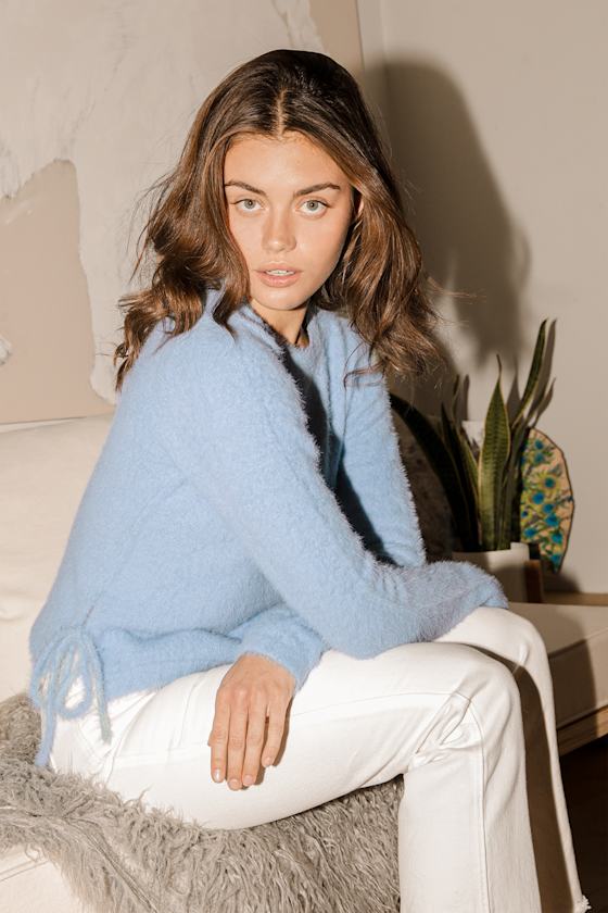 Light Blue Sweater - Fuzzy Sweater - Side-Tie Sweater - Lulus