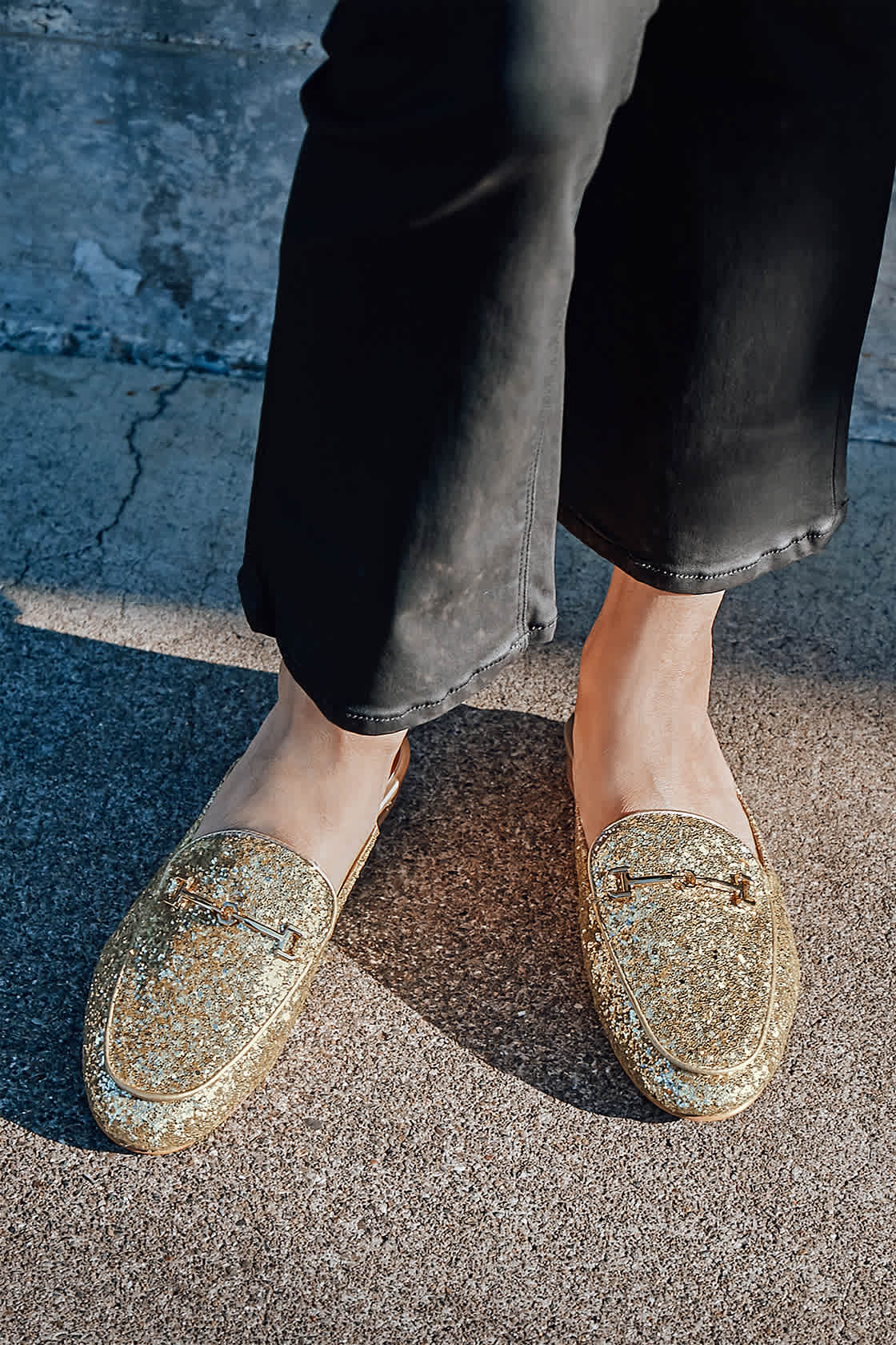 Gold Glitter Loafers - Loafer Slides - Slide-On Loafers - Lulus