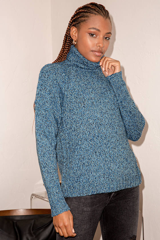 Blue Turtleneck Sweater - Blue Multi Sweater - Multi Knit Sweater - Lulus