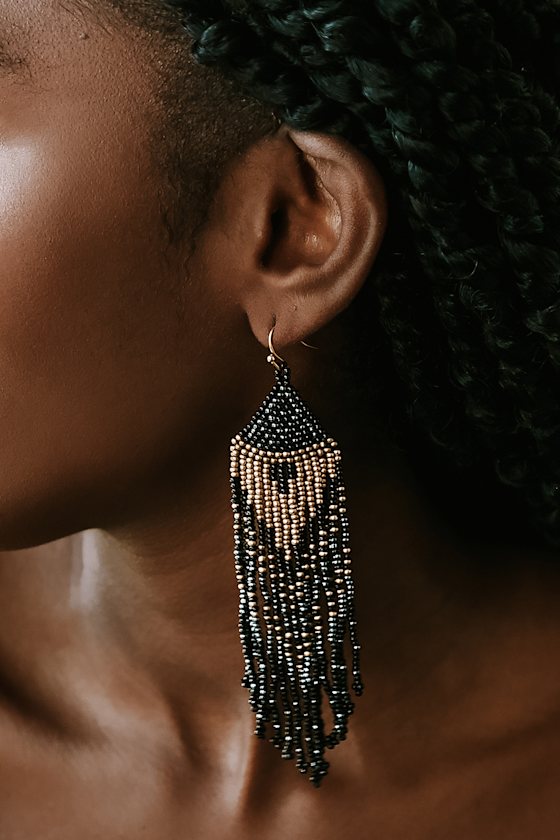 Black Multi Earrings - Beaded Earrings - Fringe Earrings - Lulus