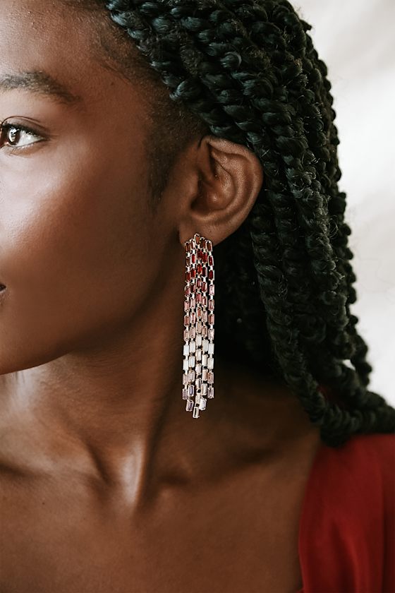 Multi Rhinestone Earrings - Statement Earrings - Ombre Earrings - Lulus