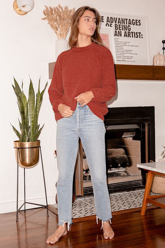 Rusty Rose Sweater - Chenille Sweater - Pointelle Sweater - Lulus