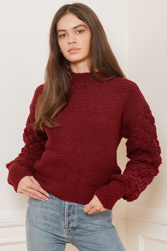 Burgundy Knit Sweater - Bubble Knit Sweater - Ribbed Sweater - Lulus