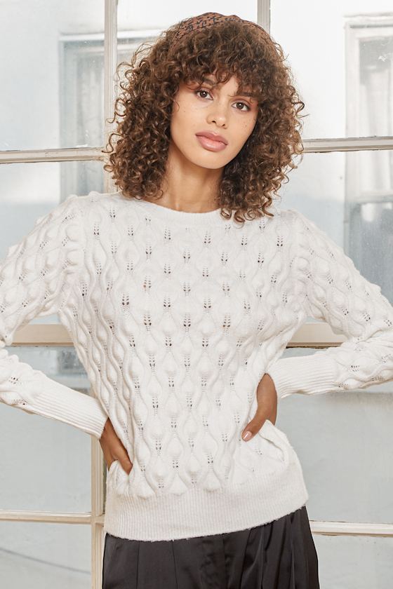White Cable Knit Sweater - Pierced Sweater - Pullover Sweater - Lulus White Cable Knit Sweater - Pierced Sweater - Pullover Sweater - Lulus