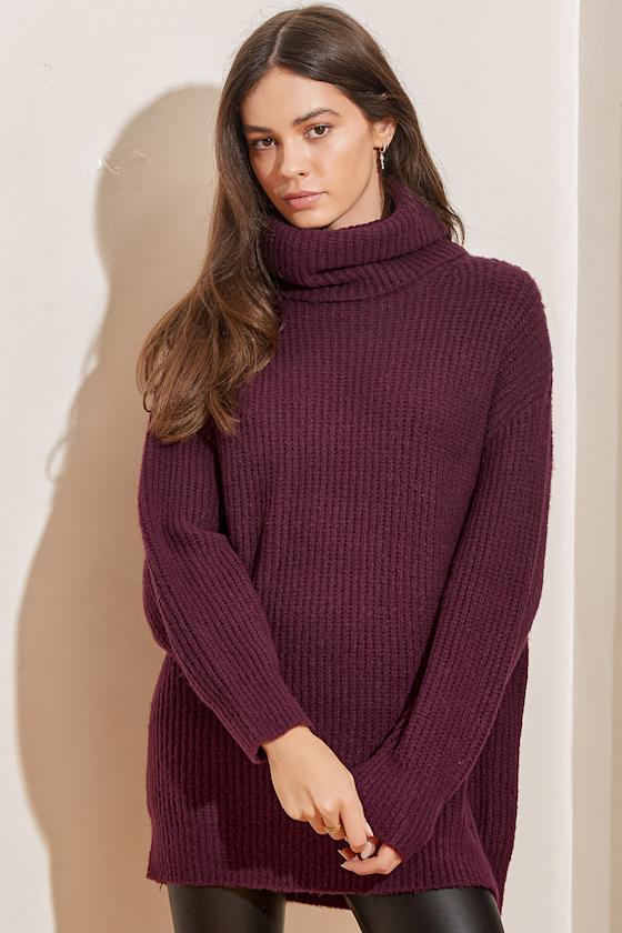 Purple Knit Sweater - Oversized Sweater - Turtleneck Sweater - Lulus