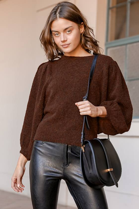 LUSH Cognac Sweater - Brown Sweater - Puff Shoulder Sweater - Lulus