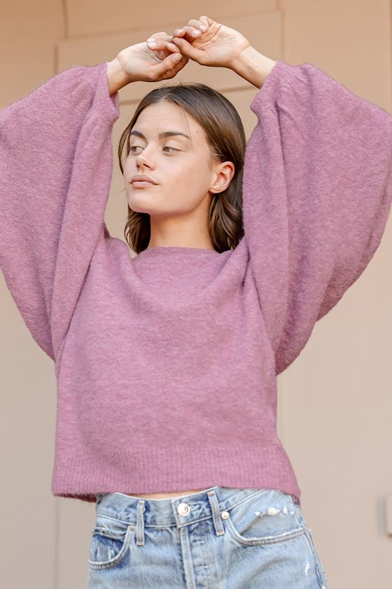 LUSH Lilac Sweater - Lilac Knit Sweater - Puff Shoulder Sweater - Lulus