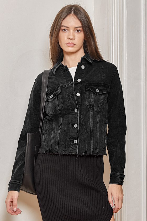 Washed Black Jacket - Denim Jacket - Distressed Button-Up Jacket - Lulus