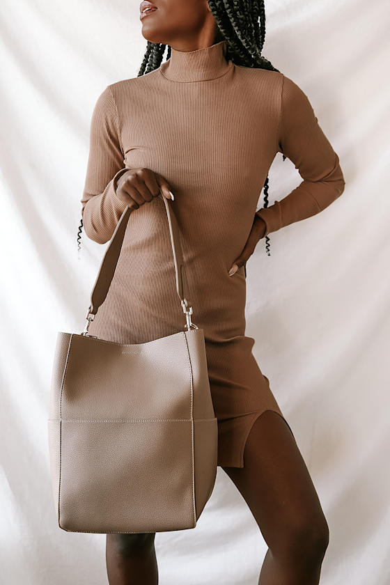 Cute Taupe Bag - Tote Bag - Pebbled Tote - Vegan Leather Tote - Lulus