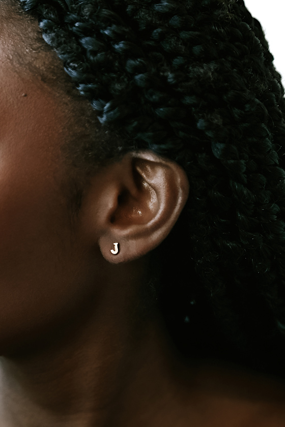 14KT Gold Earrings - Initial Charm Earrings -"J" Initial Earrings - Lulus