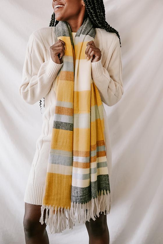 Mustard Yellow Scarf - Multi Striped Scarf - Fringe Scarf - Lulus