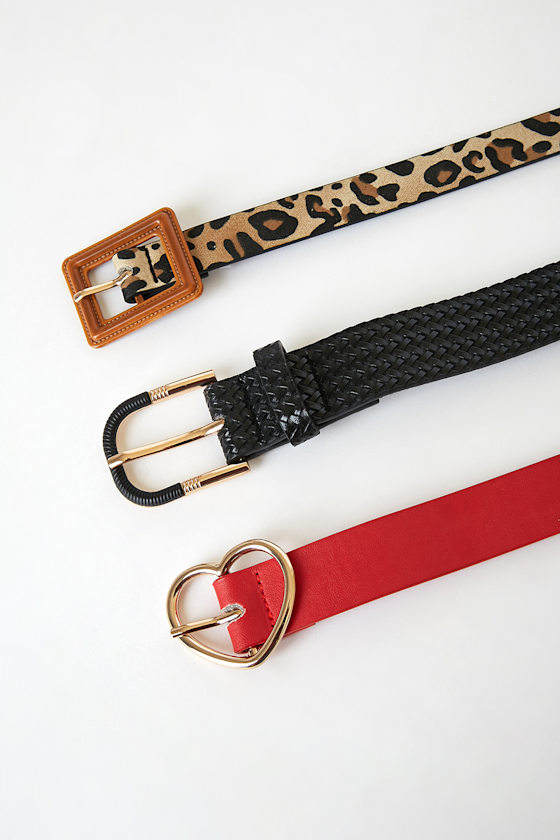 Red Multi Belt Set - Faux Leather Belt Set - Three-Piece Belt Set - Lulus