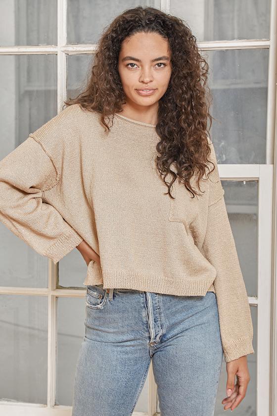 Beige Sweater - Pullover Sweater - Drop Shoulder Sweater - Lulus
