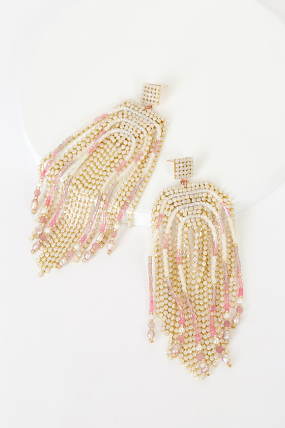 Cute Pink Earrings - Multi Beaded Earrings - Fringe Earrings - Lulus