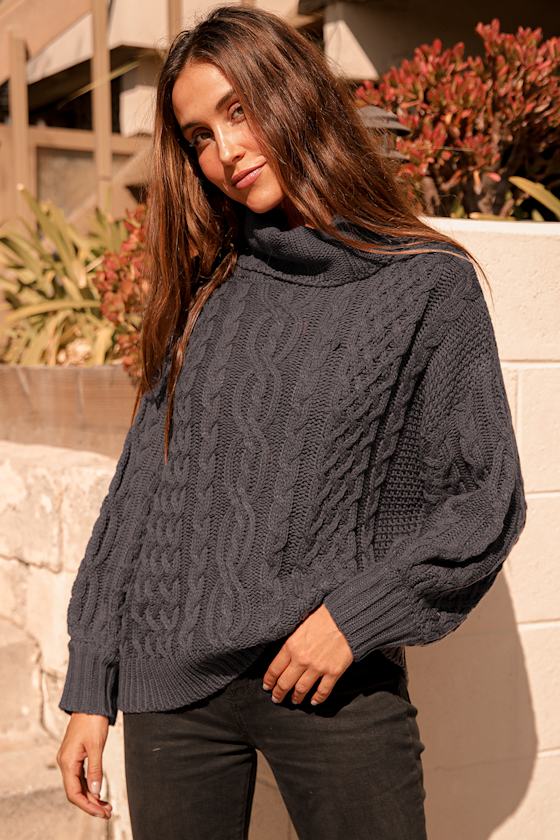 Denim Blue Sweater - Cable Knit Sweater - Oversized Sweater - Lulus