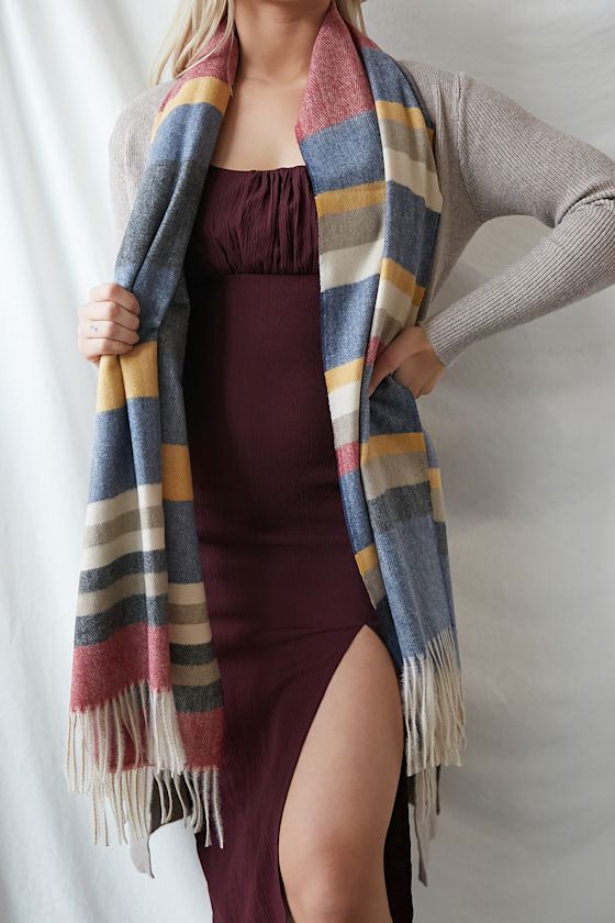 Cozy Fuchsia Scarf - Multi Striped Scarf - Fringe Scarf - Lulus