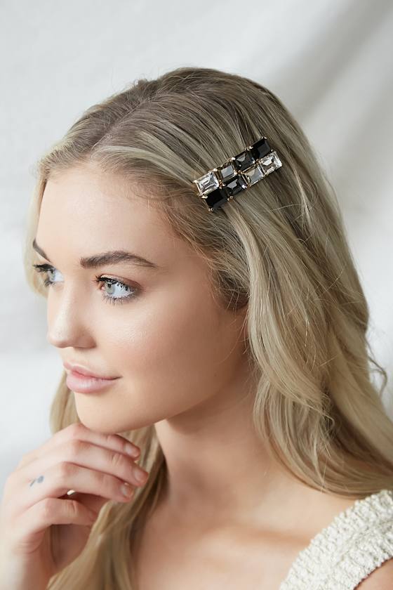Black Hair Clips - Multi Rhinestone Hair Clips - Gold Hair Clips - Lulus