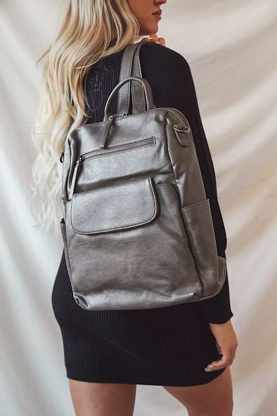 Grey Backpack - Vegan Leather Backpack - Grey Book Bag - Lulus