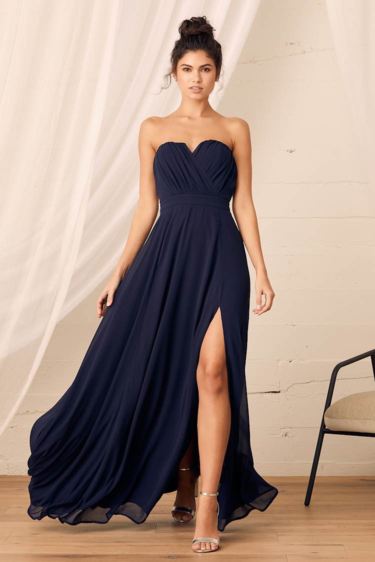 Navy Blue Strapless Cocktail Dress