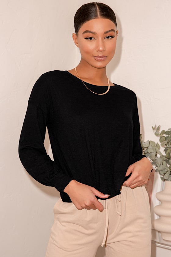 Black Long Sleeve Top - Balloon Sleeve Top - Boxy Top - Lulus