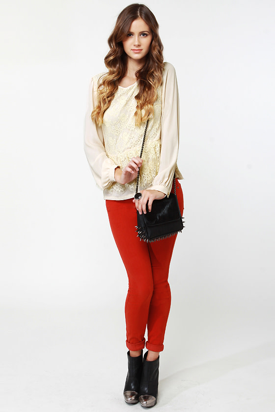 Pretty Cream Top Lace Top Long Sleeve Top Peplum Top 3900 Lulus