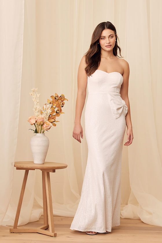 White Sequin Maxi Dress - Sequin Bridal Dress - Strapless Maxi - Lulus