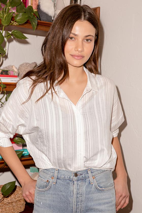 White Striped Top - Button-Up Top - Sheer White Top - Lulus