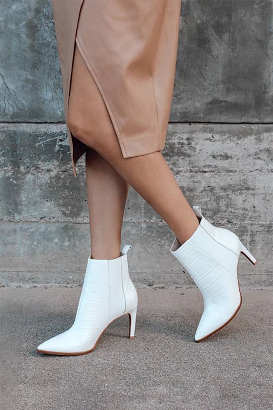 42 Gold Kensington White - Crocodile Embossed Boots - Booties - Lulus