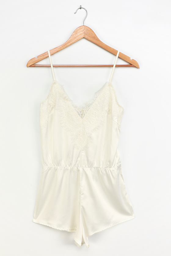 White Satin Romper - Lace Romper - Teddy - Satin Lounge Romper - Lulus
