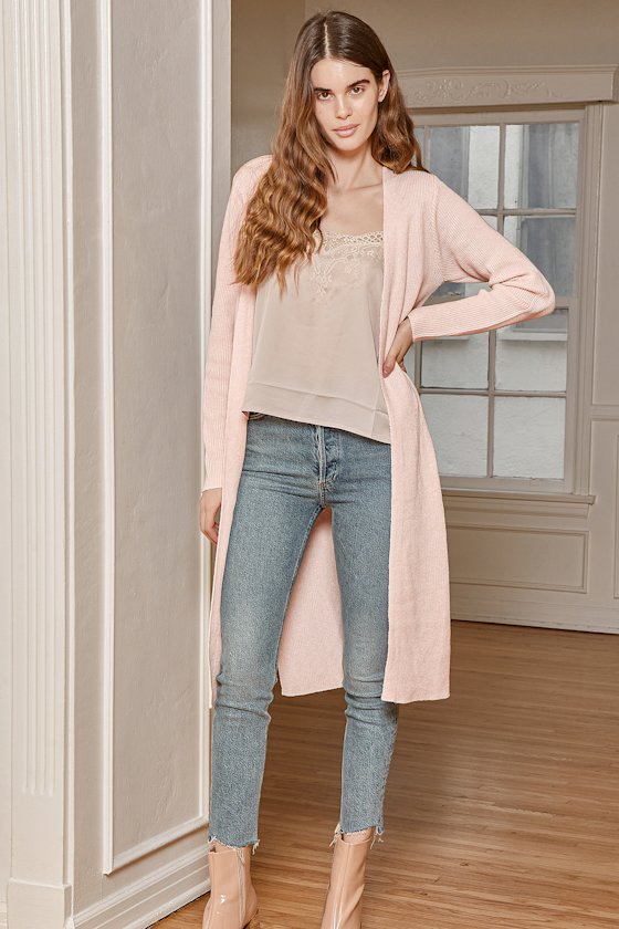 Peach Cardigan - Open-Front Cardigan - Long Cardigan Sweater - Lulus